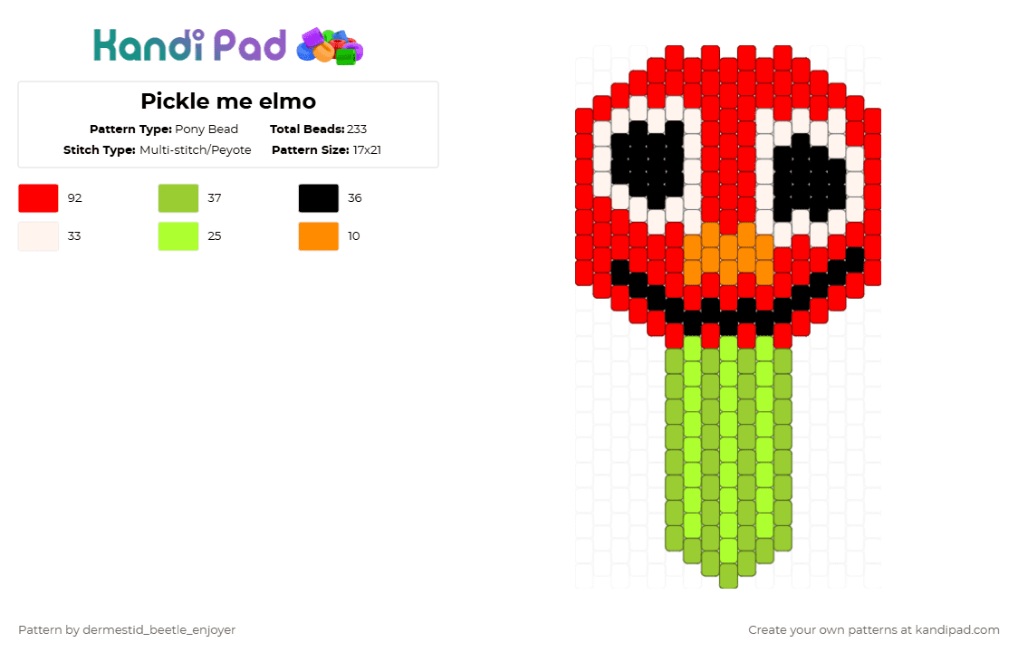 Pickle me elmo Pony Bead Pattern - Kandi Pad | Kandi Patterns, Fuse ...