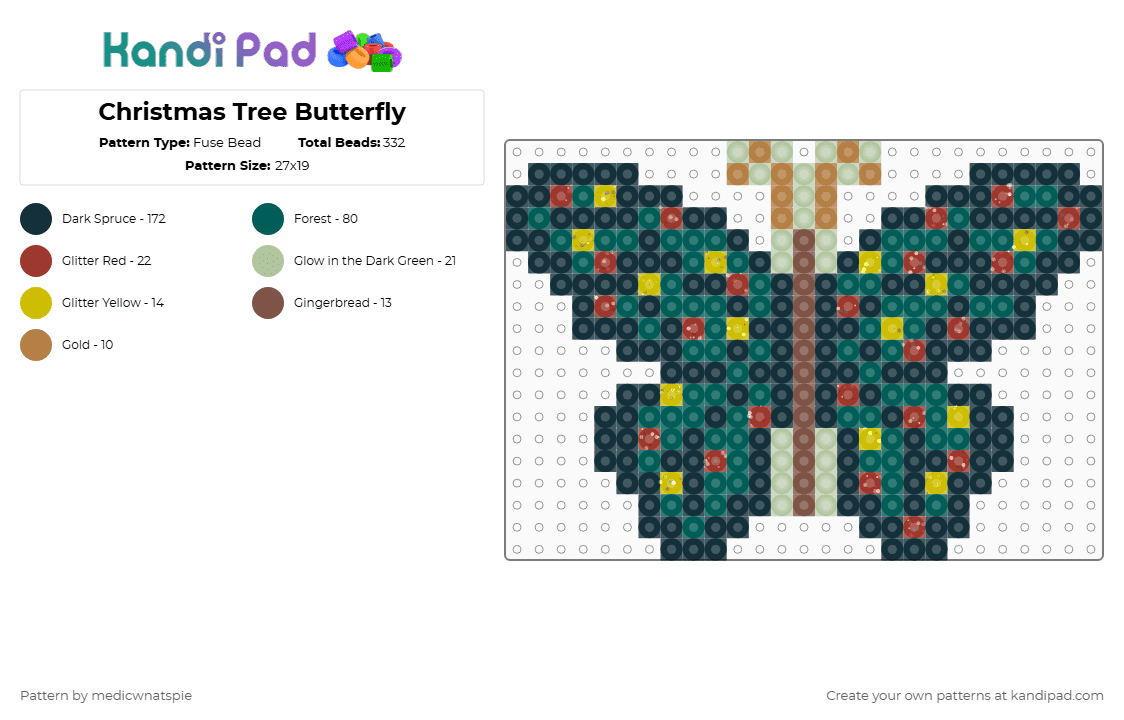 Christmas Tree Butterfly Fuse Bead Pattern - Kandi Pad | Kandi Patterns ...