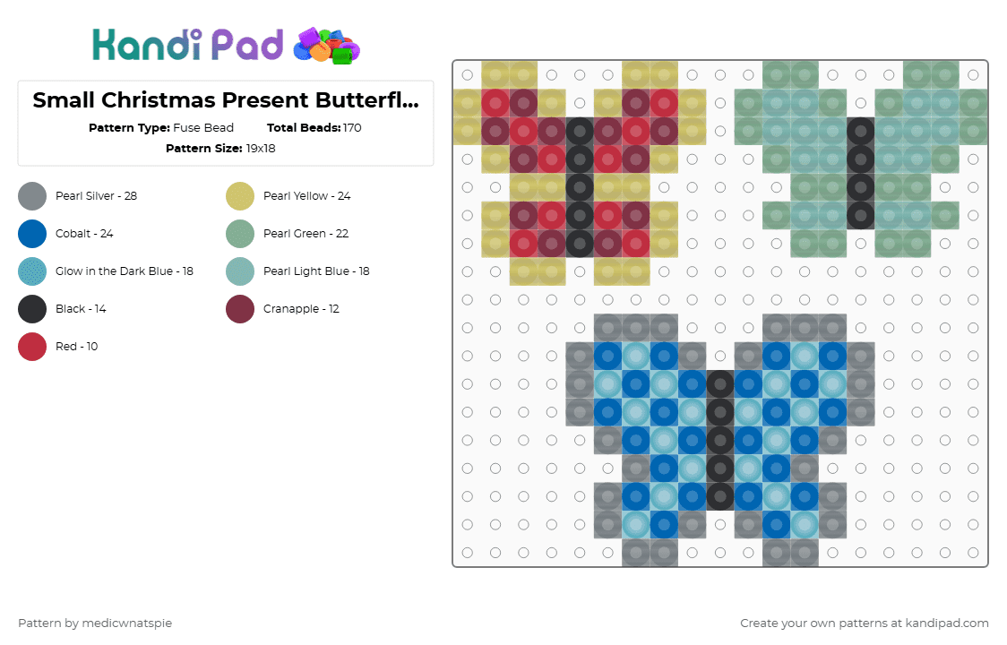 Small Christmas Present Butterflies 2 Fuse Bead Pattern - Kandi Pad ...