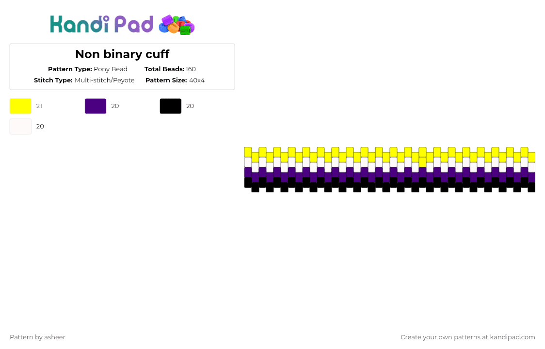 Non binary cuff Pony Bead Pattern - Kandi Pad | Kandi Patterns, Fuse ...