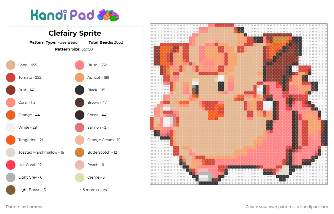 Clefairy Sprite Fuse Bead Pattern - Kandi Pad | Kandi Patterns, Fuse ...