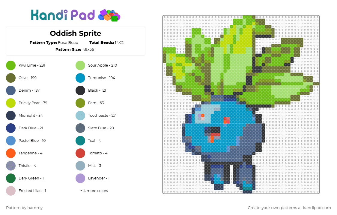Oddish Sprite Fuse Bead Pattern - Kandi Pad | Kandi Patterns, Fuse Bead ...