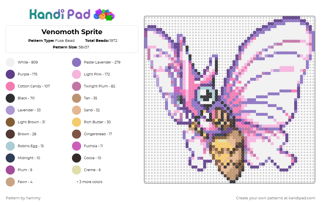 Venomoth Sprite Fuse Bead Pattern - Kandi Pad | Kandi Patterns, Fuse ...
