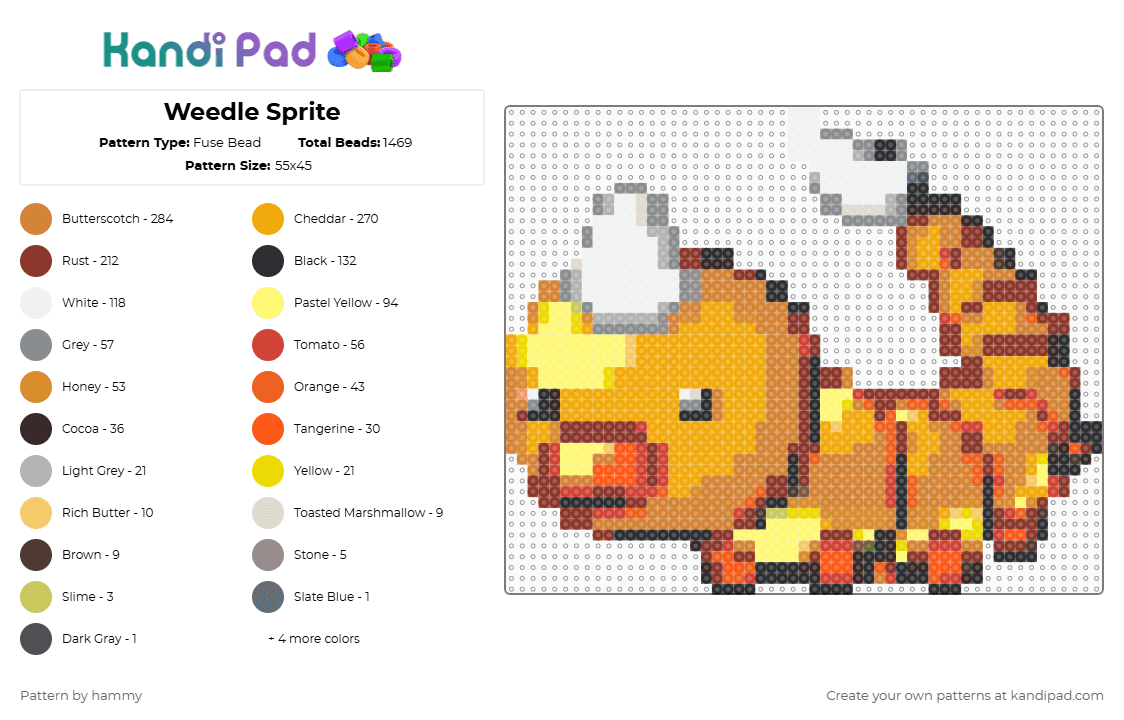 Weedle Sprite Fuse Bead Pattern - Kandi Pad | Kandi Patterns, Fuse Bead ...