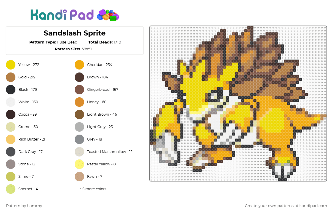 Sandslash Sprite Fuse Bead Pattern - Kandi Pad | Kandi Patterns, Fuse ...