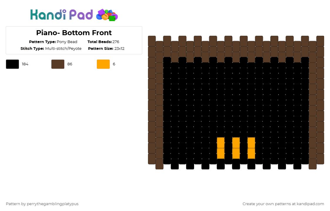 Piano- Bottom Front Pony Bead Pattern - Kandi Pad | Kandi Patterns ...