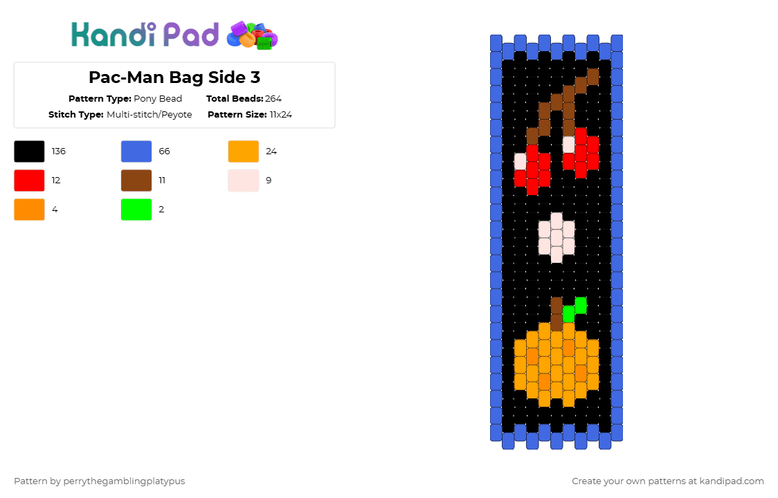 Pac-Man Bag Side 3 Pony Bead Pattern - Kandi Pad | Kandi Patterns, Fuse ...