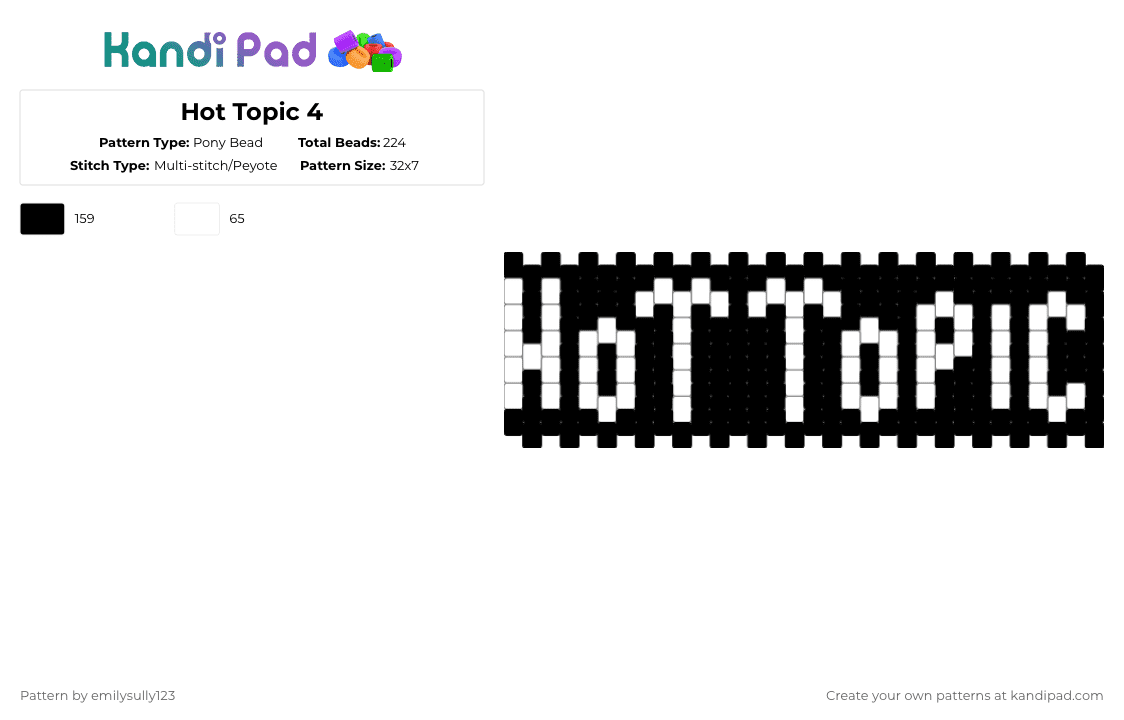 Hot Topic 4 Pony Bead Pattern - Kandi Pad | Kandi Patterns, Fuse Bead ...