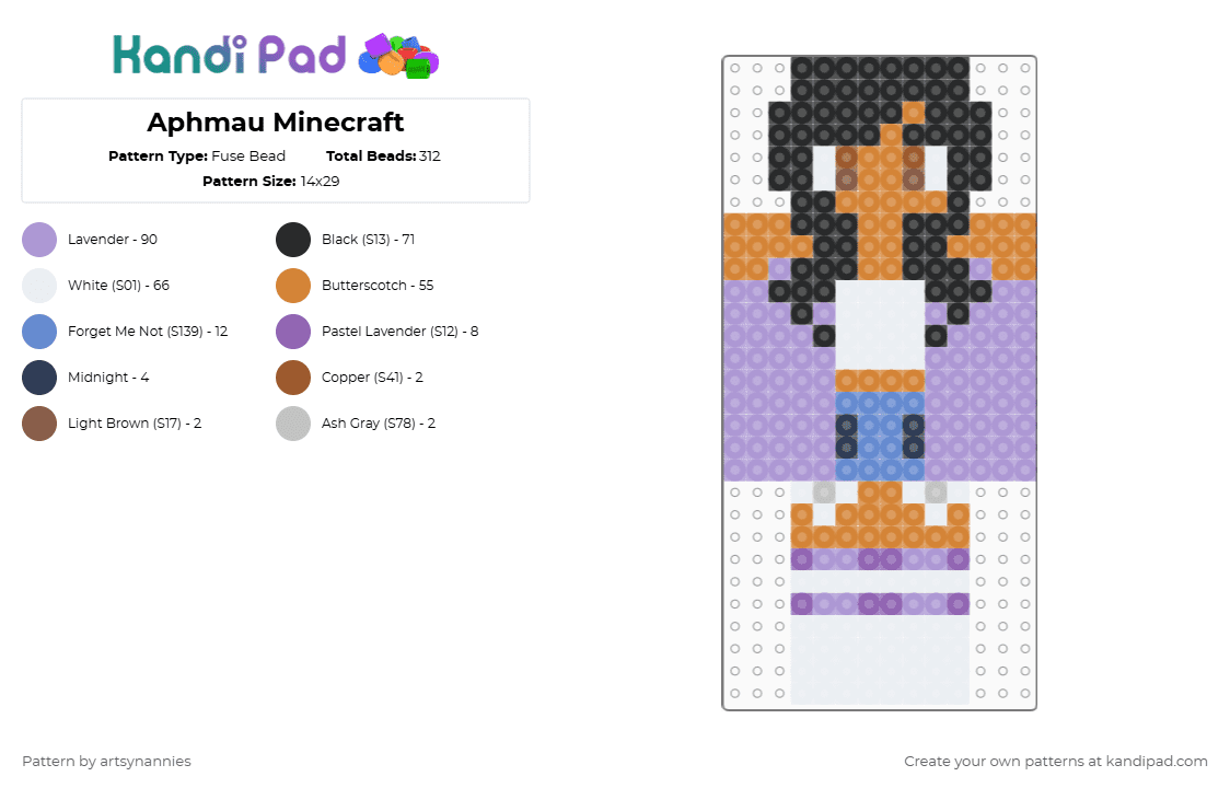 Aphmau Minecraft Fuse Bead Pattern - Kandi Pad | Kandi Patterns, Fuse ...