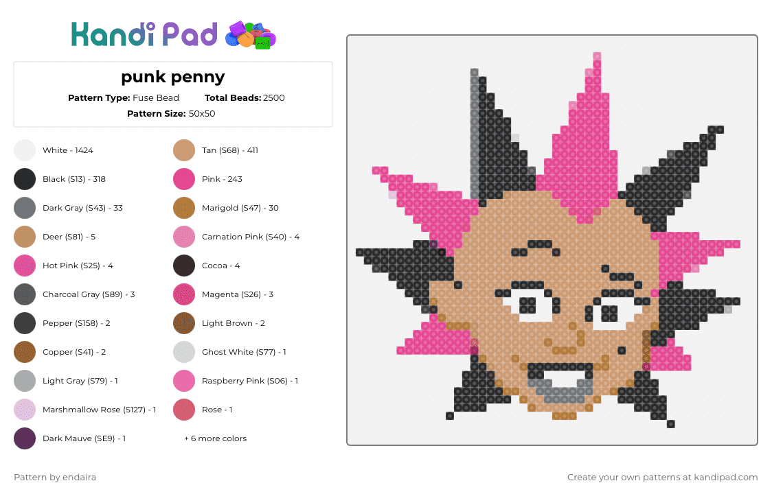 Punk penny Fuse Bead Pattern - Kandi Pad | Kandi Patterns, Fuse Bead ...