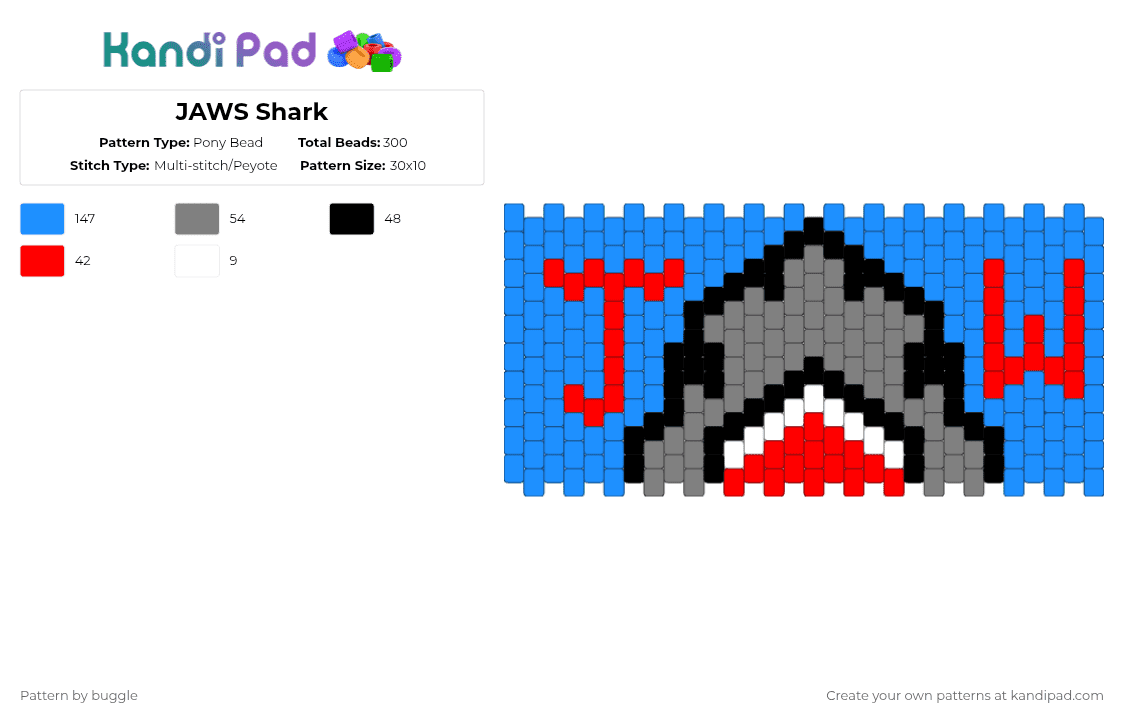 JAWS Shark Pony Bead Pattern - Kandi Pad | Kandi Patterns, Fuse Bead ...