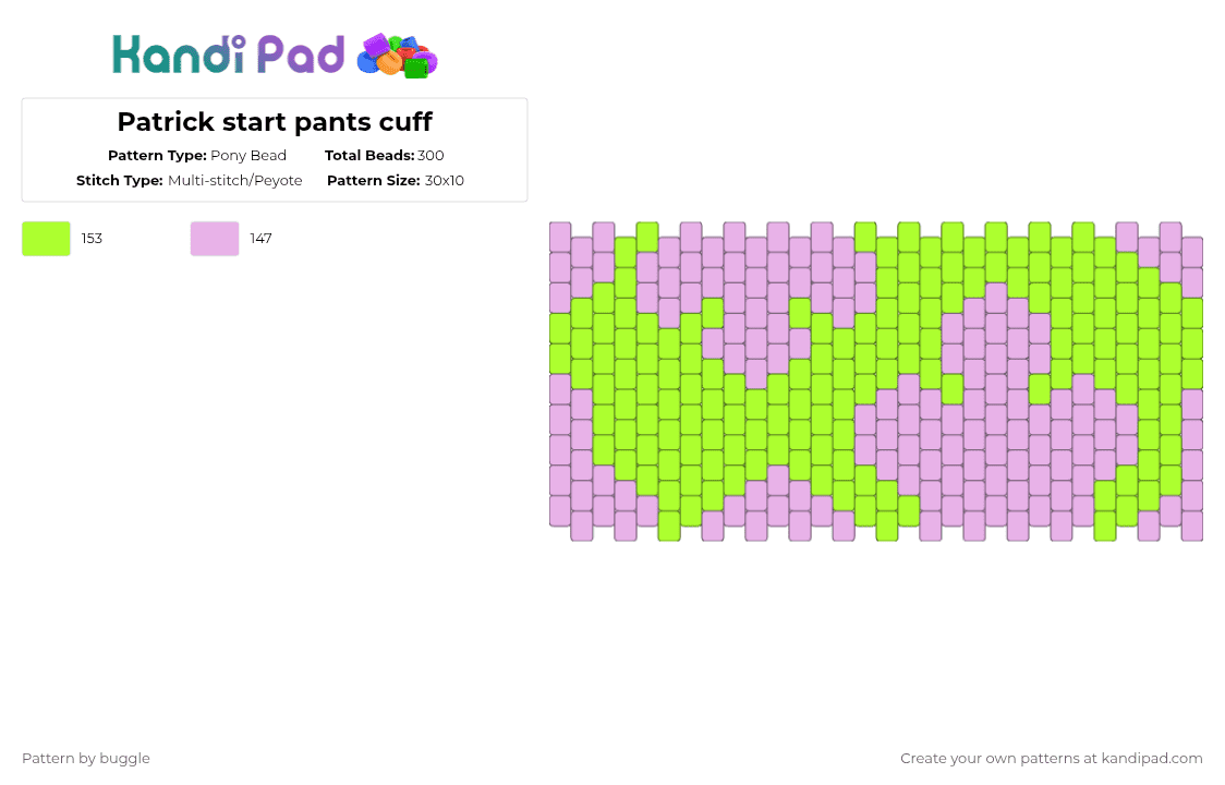 Patrick start pants cuff Pony Bead Pattern - Kandi Pad | Kandi Patterns ...