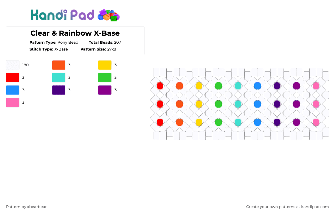 Clear & Rainbow X-Base Pony Bead Pattern - Kandi Pad | Kandi Patterns ...