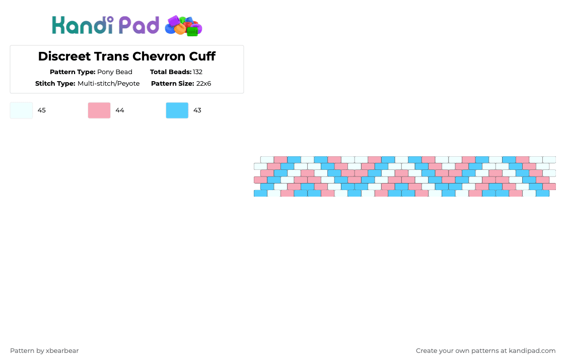 Discreet Trans Chevron Cuff Pony Bead Pattern - Kandi Pad | Kandi ...