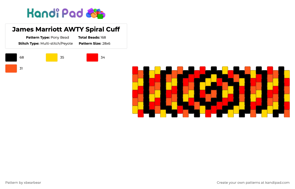 James Marriott AWTY Spiral Cuff Pony Bead Pattern - Kandi Pad | Kandi ...