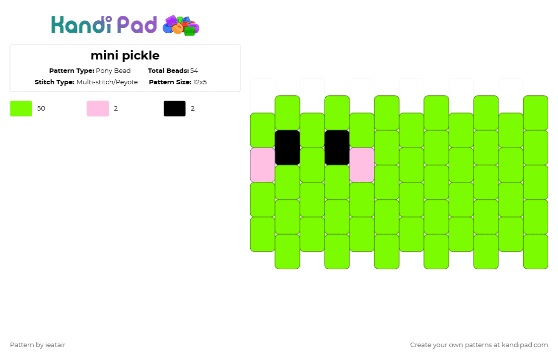 Mini pickle Pony Bead Pattern - Kandi Pad | Kandi Patterns, Fuse Bead ...
