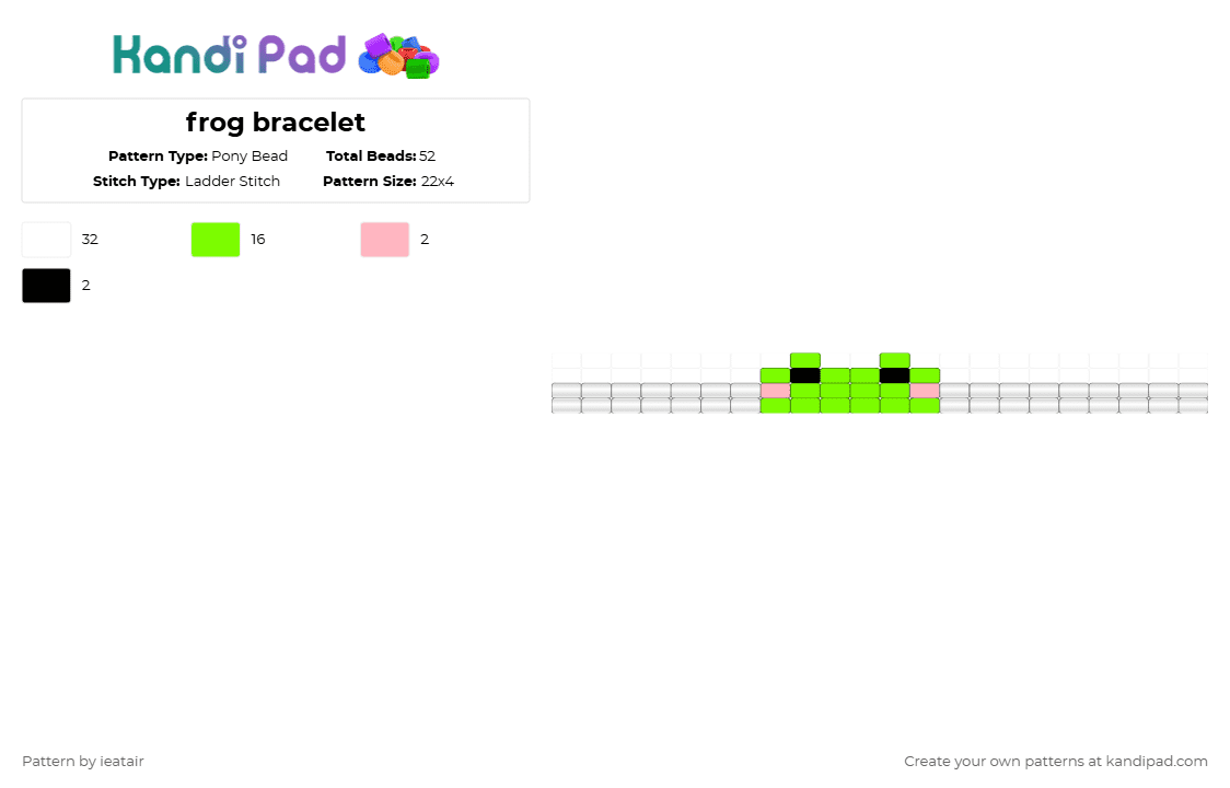 Frog bracelet Pony Bead Pattern - Kandi Pad | Kandi Patterns, Fuse Bead ...