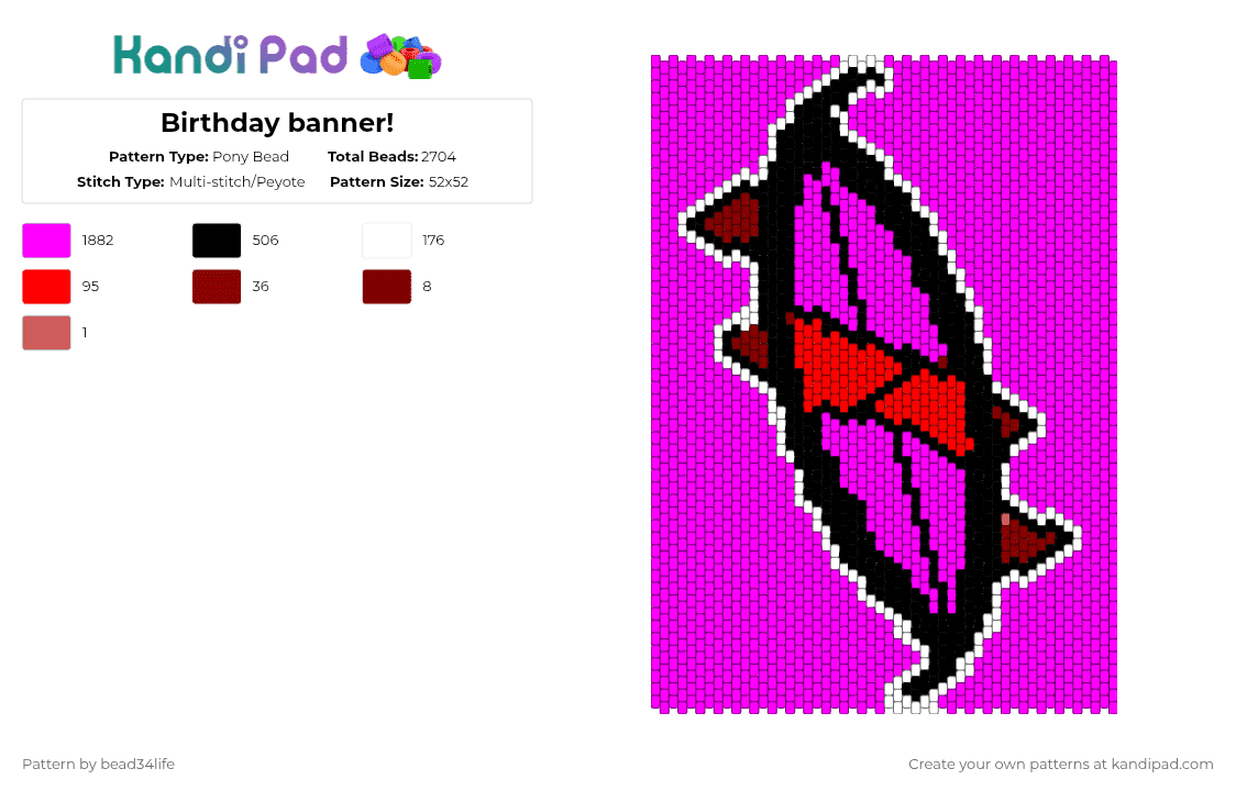Birthday banner! Pony Bead Pattern - Kandi Pad | Kandi Patterns, Fuse ...