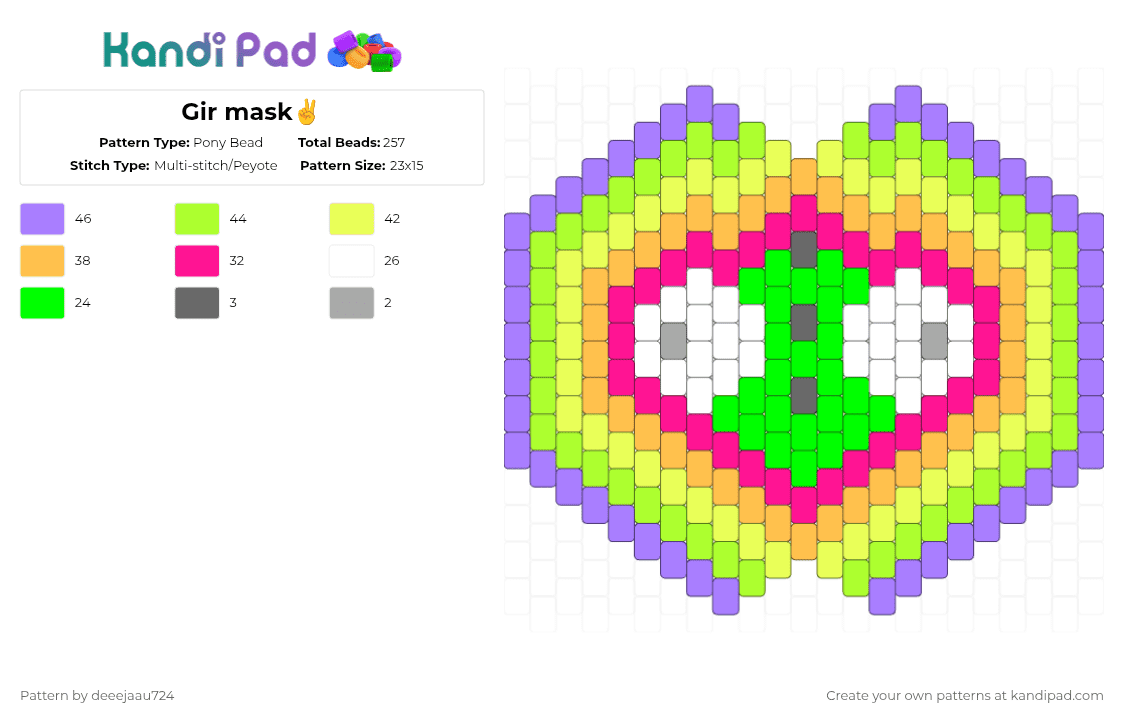 Gir mask Pony Bead Pattern - Kandi Pad | Kandi Patterns, Fuse Bead ...