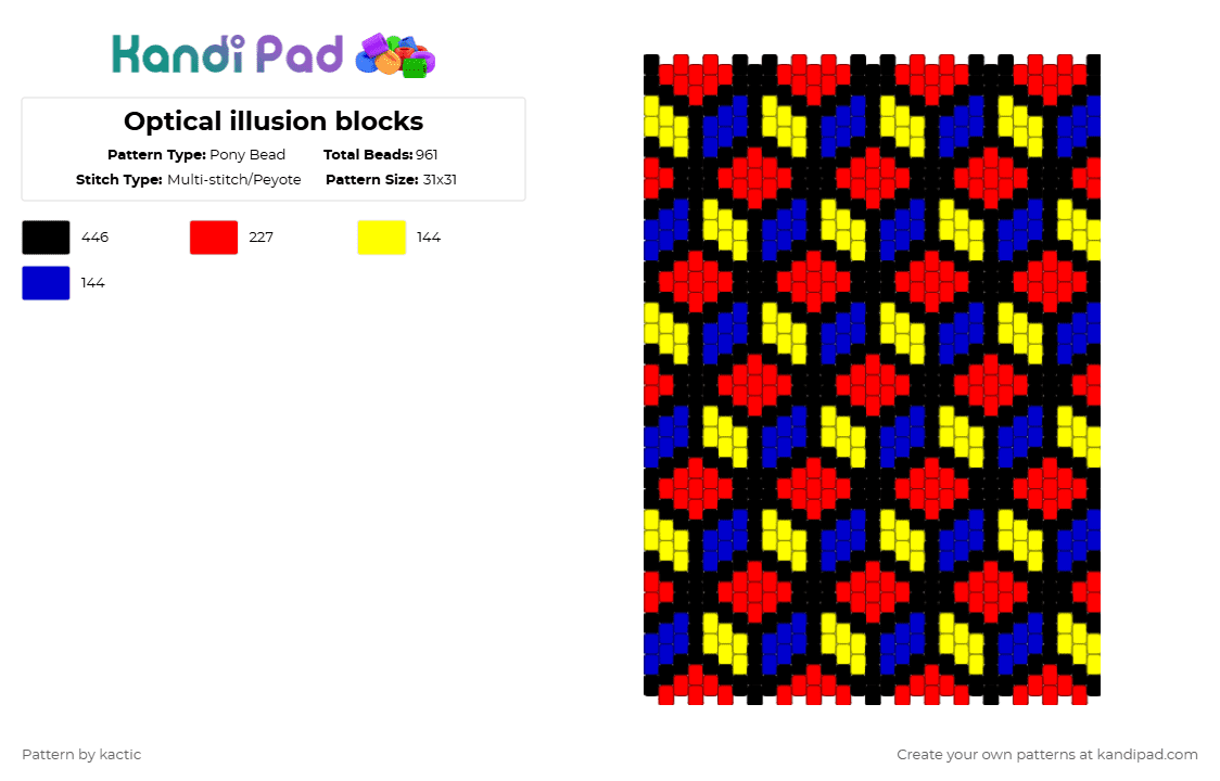 Optical illusion blocks Pony Bead Pattern - Kandi Pad | Kandi Patterns ...