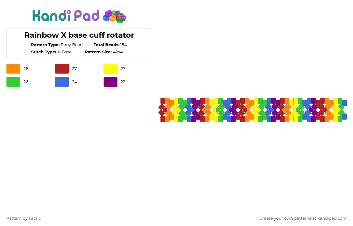 Rainbow X base cuff rotator Pony Bead Pattern - Kandi Pad | Kandi ...