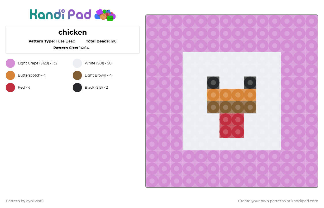 Chicken Fuse Bead Pattern - Kandi Pad | Kandi Patterns, Fuse Bead ...