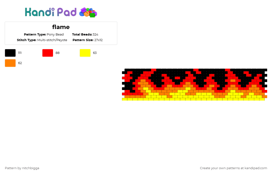 Flame Pony Bead Pattern - Kandi Pad | Kandi Patterns, Fuse Bead ...