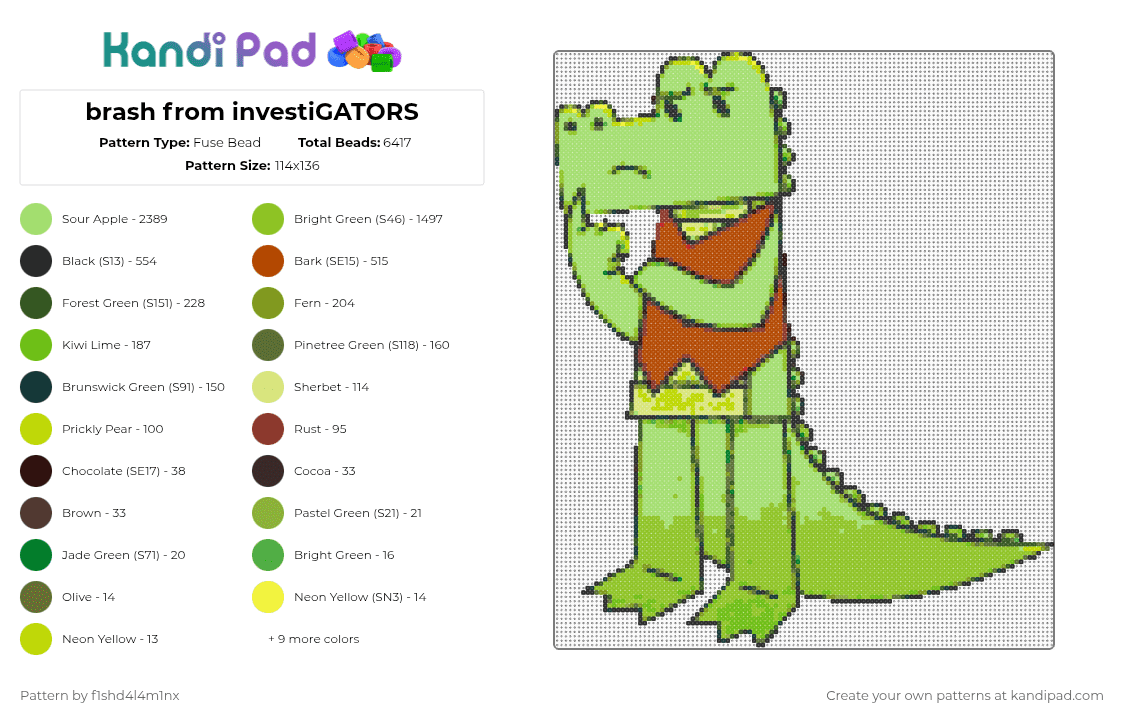 Brash from investiGATORS Fuse Bead Pattern - Kandi Pad | Kandi Patterns ...