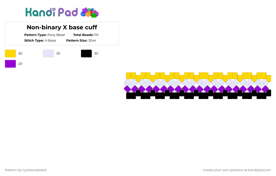 Non-binary X base cuff Pony Bead Pattern - Kandi Pad | Kandi Patterns ...