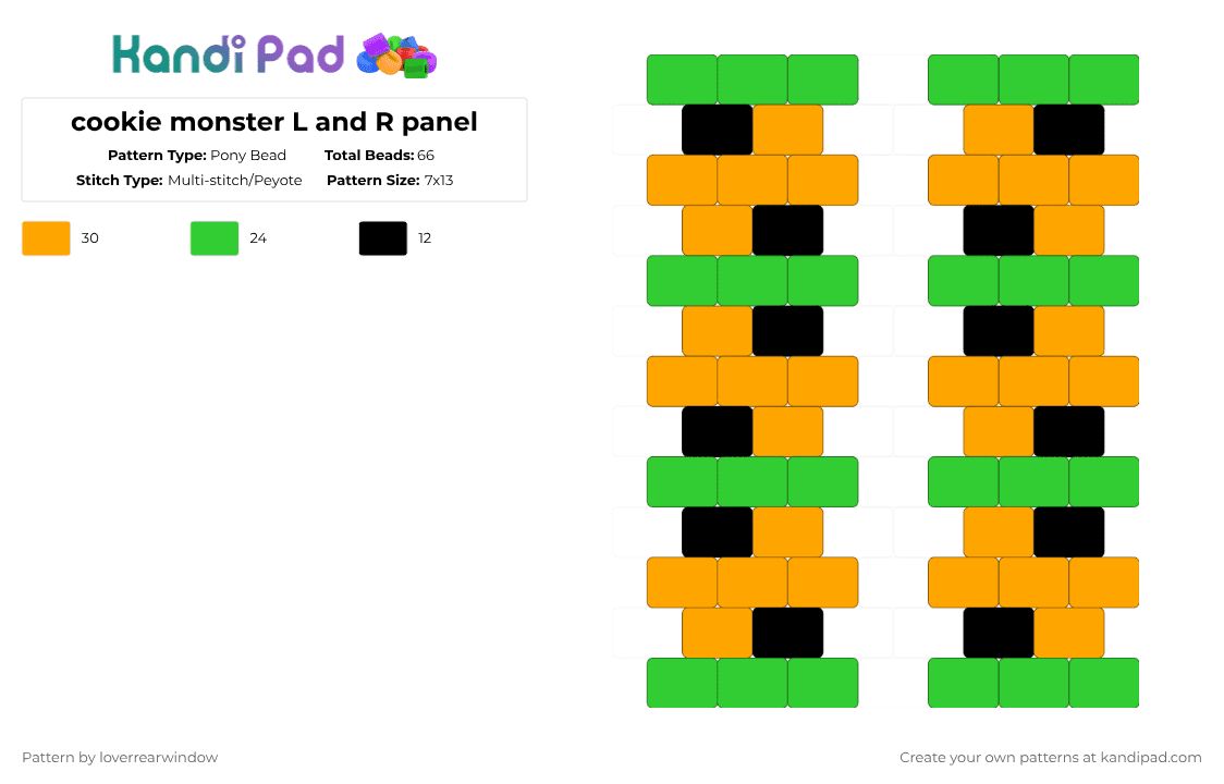 Cookie monster L and R panel Pony Bead Pattern - Kandi Pad | Kandi ...