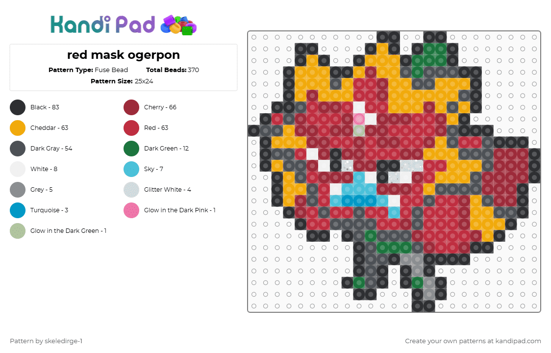 Red mask ogerpon Fuse Bead Pattern - Kandi Pad | Kandi Patterns, Fuse ...