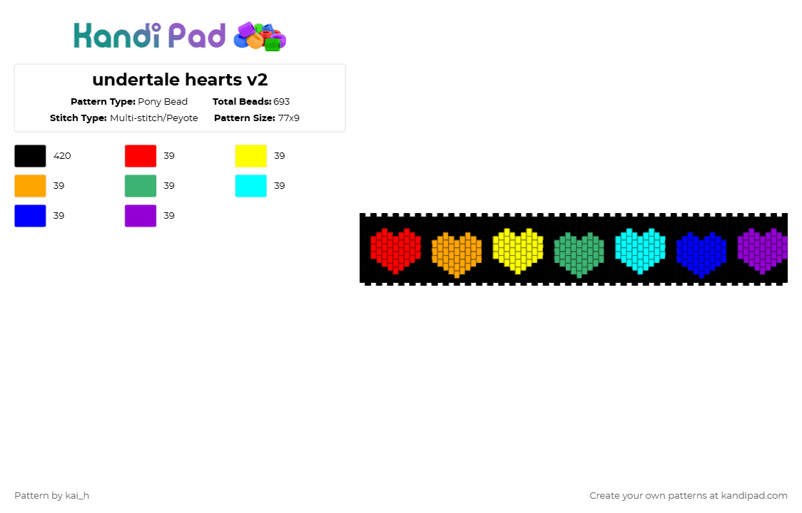Undertale hearts v2 Pony Bead Pattern - Kandi Pad | Kandi Patterns ...