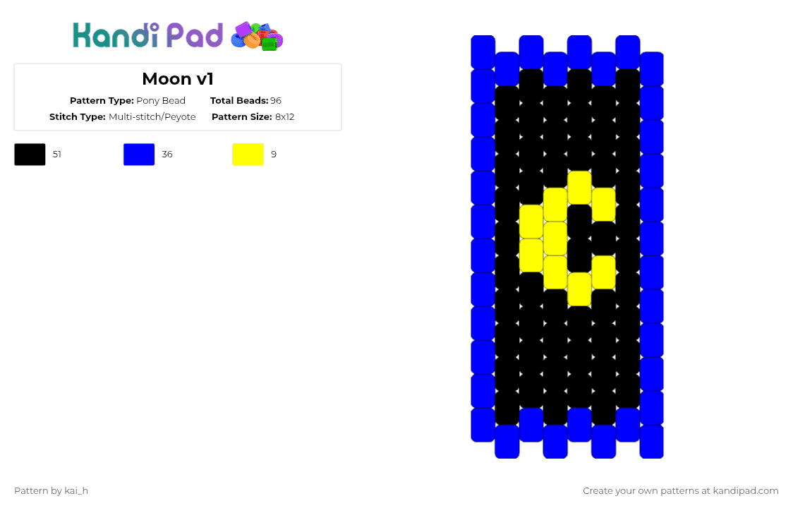 Moon v1 Pony Bead Pattern - Kandi Pad | Kandi Patterns, Fuse Bead ...