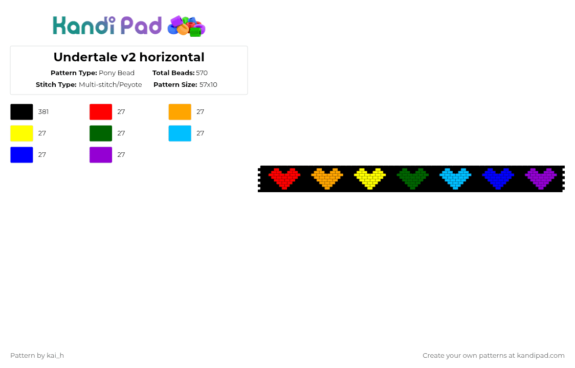 Undertale v2 horizontal Pony Bead Pattern - Kandi Pad | Kandi Patterns ...
