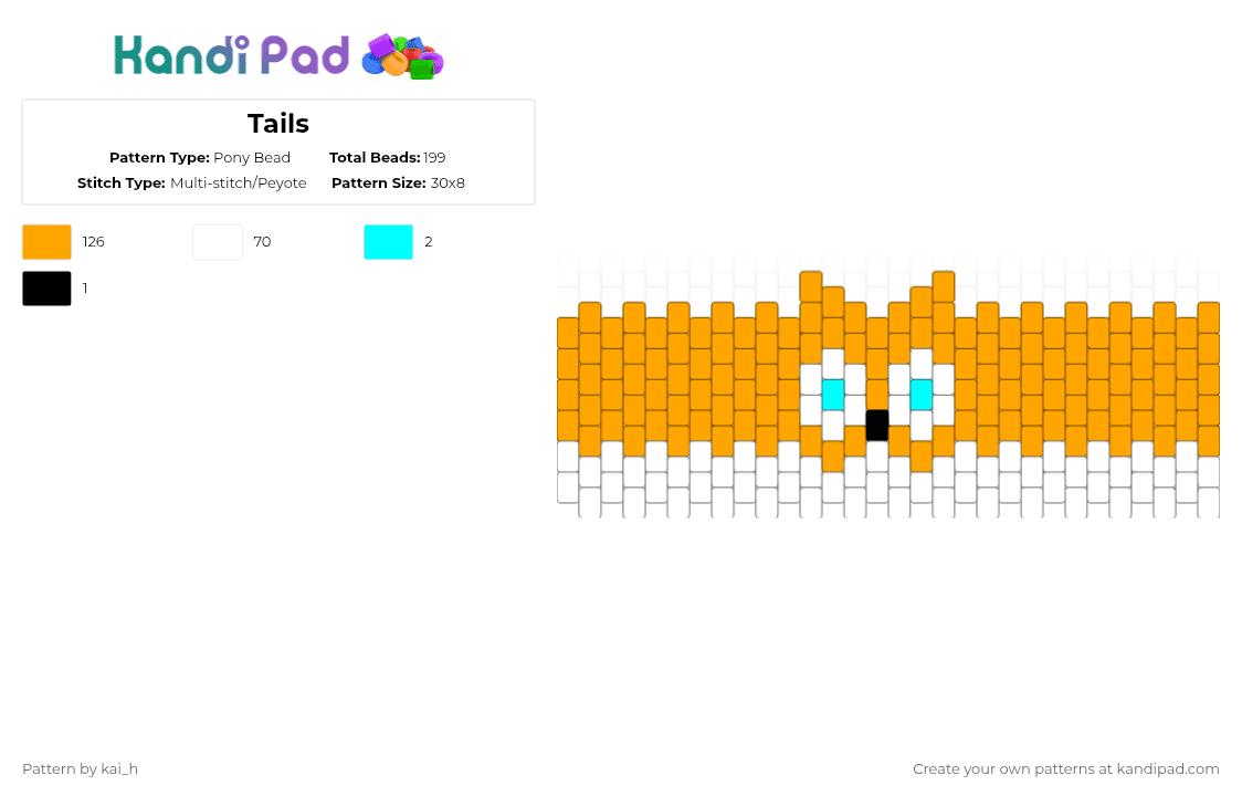 Tails Pony Bead Pattern - Kandi Pad | Kandi Patterns, Fuse Bead ...