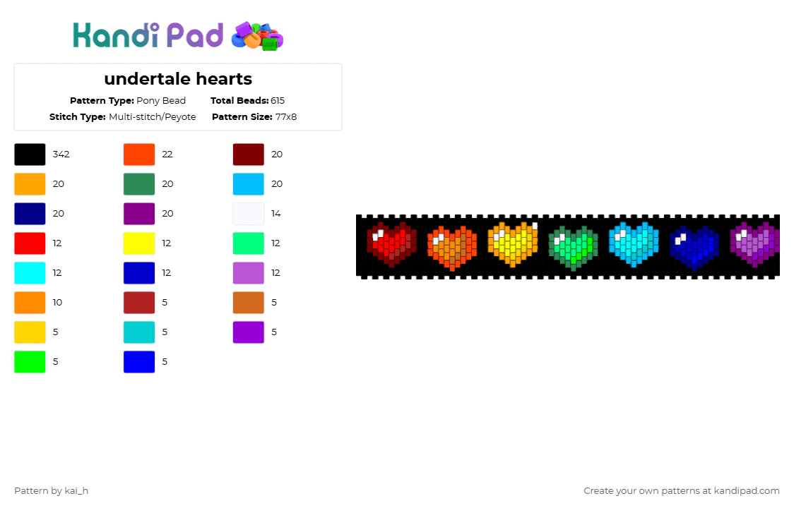 Undertale hearts Pony Bead Pattern - Kandi Pad | Kandi Patterns, Fuse ...