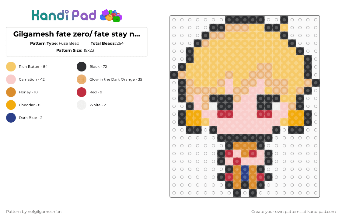 Gilgamesh fate zero/ fate stay night Fuse Bead Pattern - Kandi Pad ...