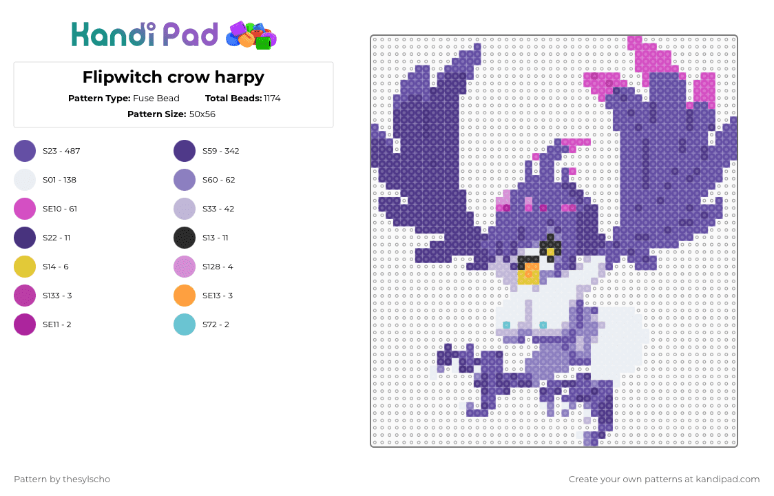 Flipwitch crow harpy Fuse Bead Pattern - Kandi Pad | Kandi Patterns ...