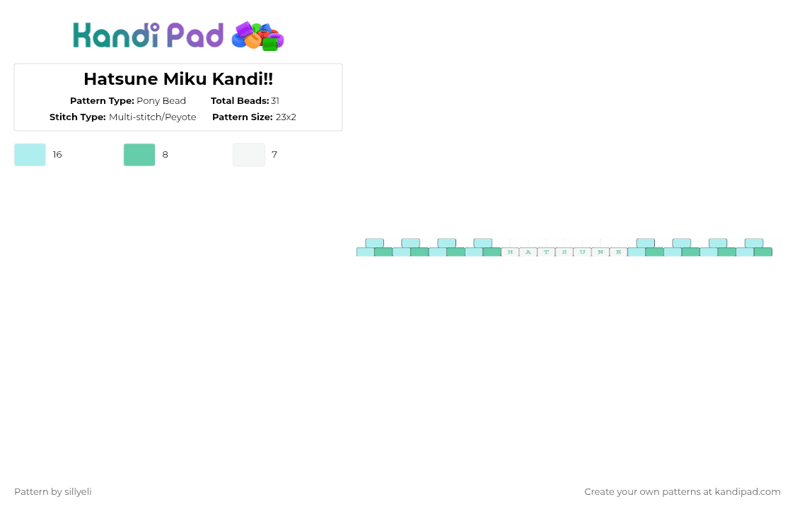 Hatsune Miku Kandi!! Pony Bead Pattern - Kandi Pad | Kandi Patterns ...