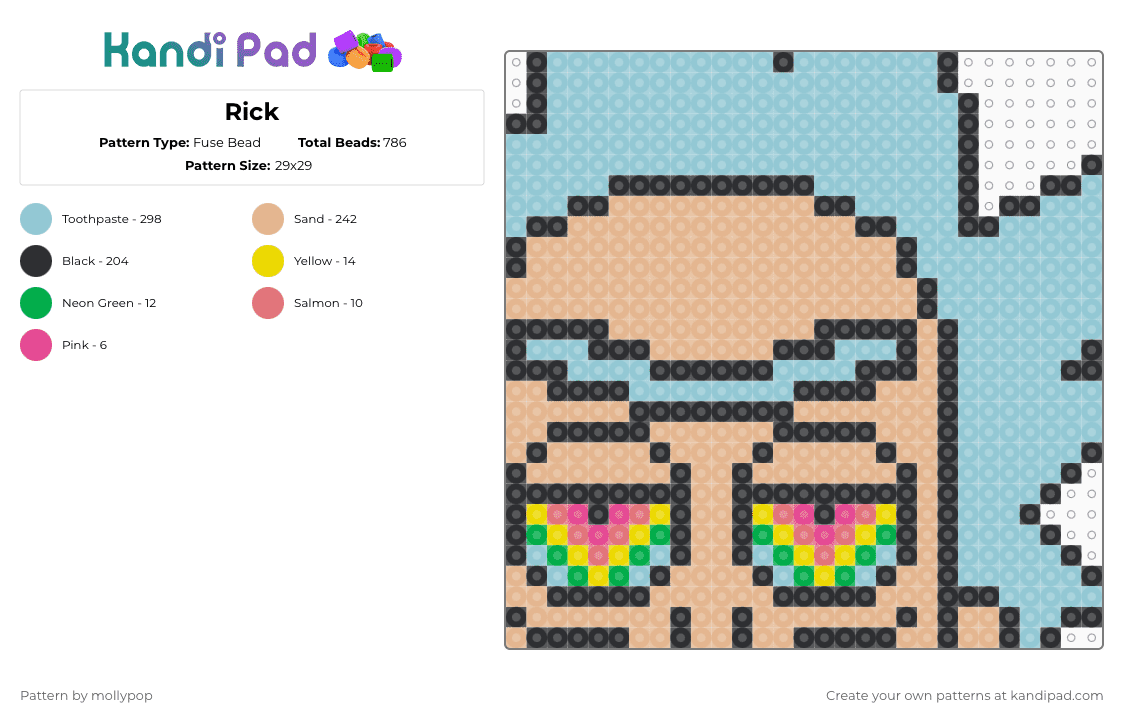 Rick Fuse Bead Pattern - Kandi Pad | Kandi Patterns, Fuse Bead Patterns ...