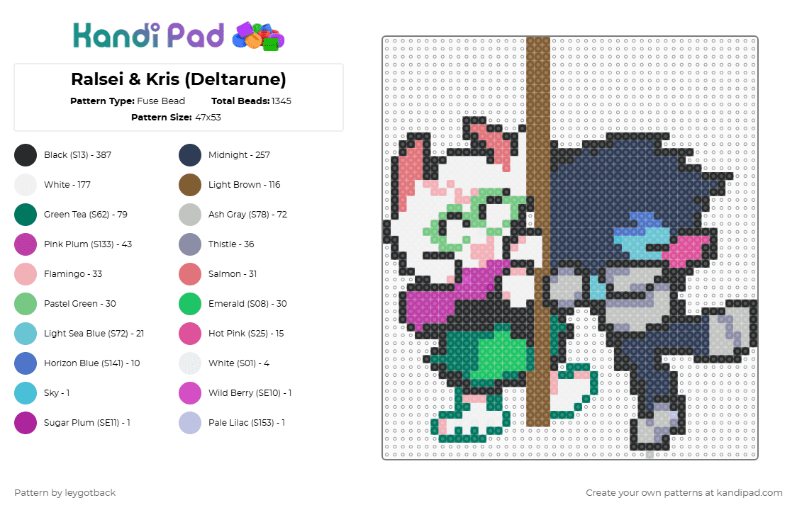 Ralsei & Kris (Deltarune) Fuse Bead Pattern - Kandi Pad | Kandi ...