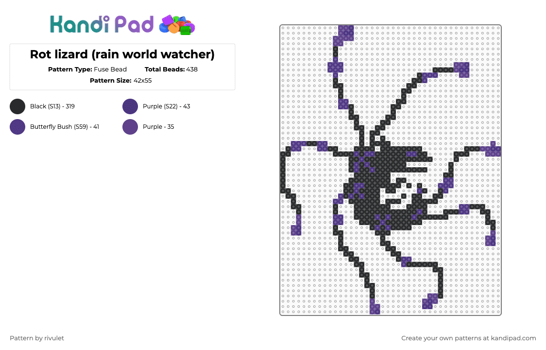Rot lizard (rain world watcher) Fuse Bead Pattern - Kandi Pad | Kandi ...