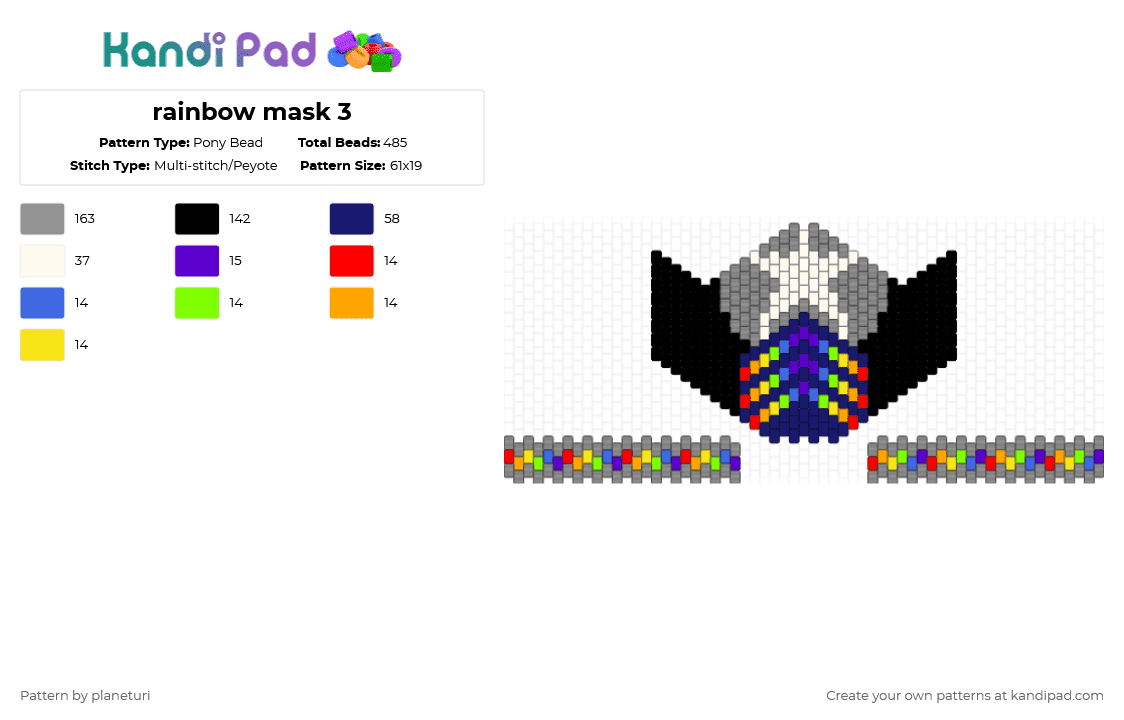 Rainbow mask 3 Pony Bead Pattern - Kandi Pad | Kandi Patterns, Fuse ...