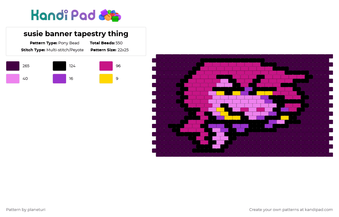 Susie banner tapestry thing Pony Bead Pattern - Kandi Pad | Kandi ...