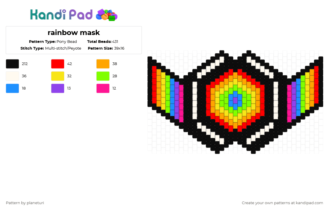 Rainbow mask Pony Bead Pattern - Kandi Pad | Kandi Patterns, Fuse Bead ...