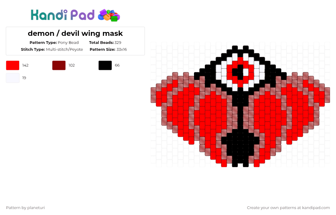 Demon / devil wing mask Pony Bead Pattern - Kandi Pad | Kandi Patterns ...