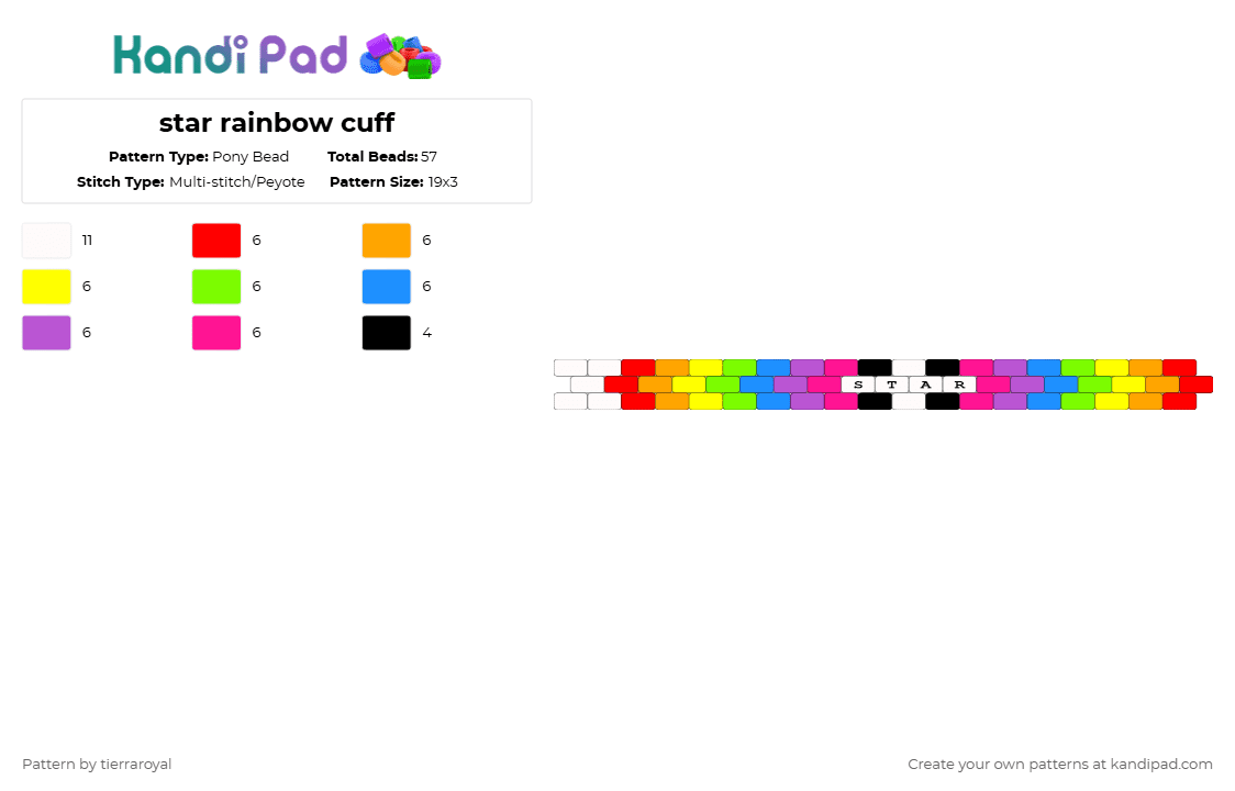 Star Rainbow Cuff Pony Bead Pattern Kandi Pad Kandi Patterns Fuse
