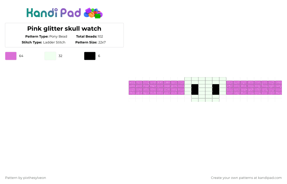 Pink glitter skull watch Pony Bead Pattern - Kandi Pad | Kandi Patterns ...