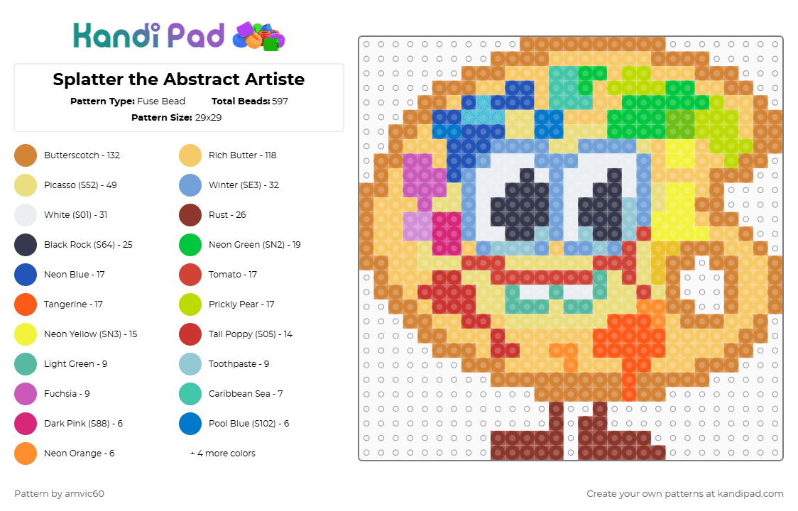 Splatter the Abstract Artiste Moshling Fuse Bead Pattern - Kandi Pad ...