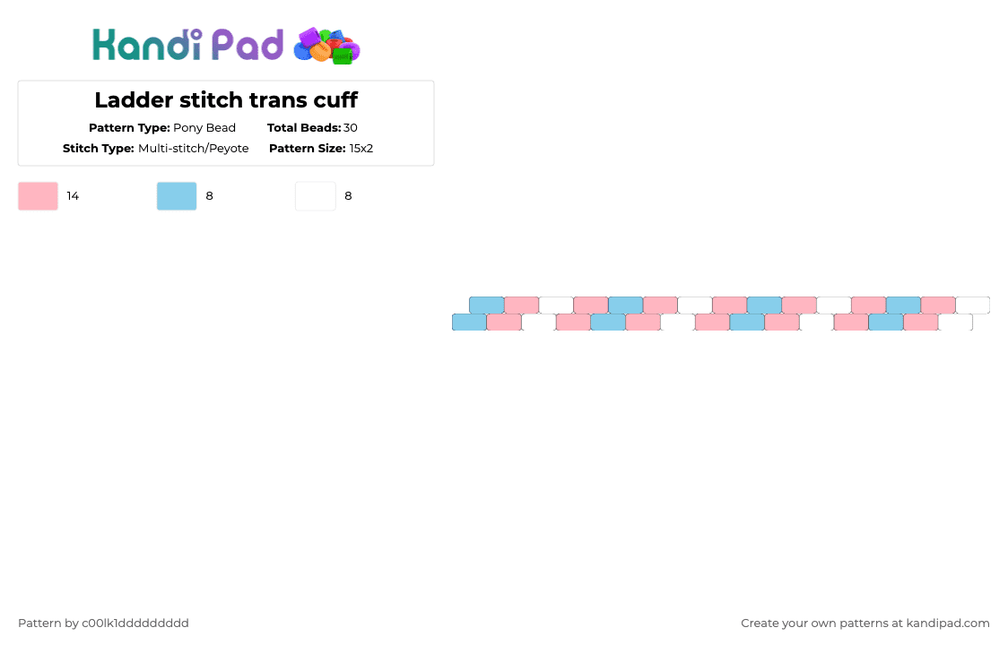 Ladder stitch trans cuff Pony Bead Pattern - Kandi Pad | Kandi Patterns ...
